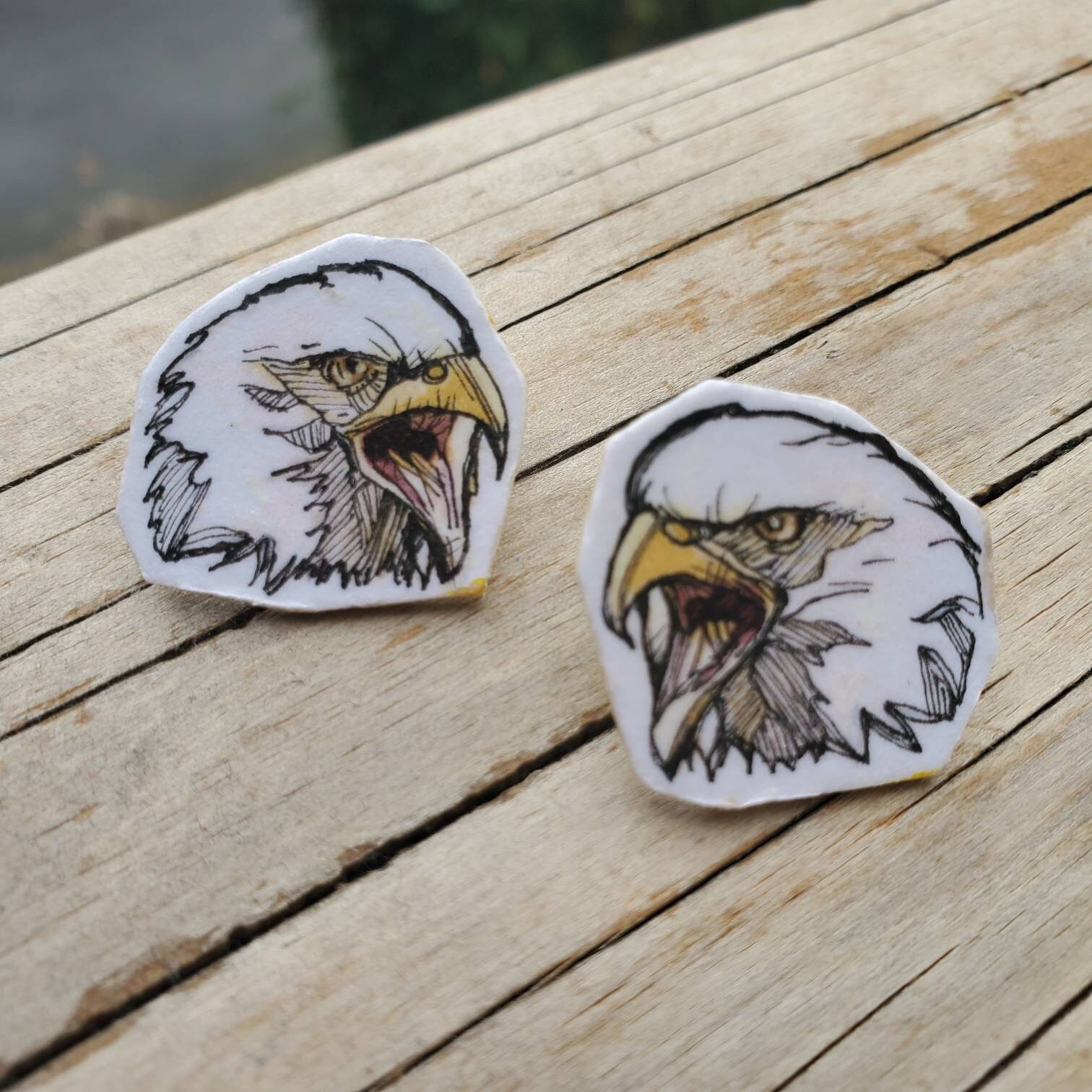 Graphic Bald Eagle Cut Out studs hand-painted bird of prey | Etsy