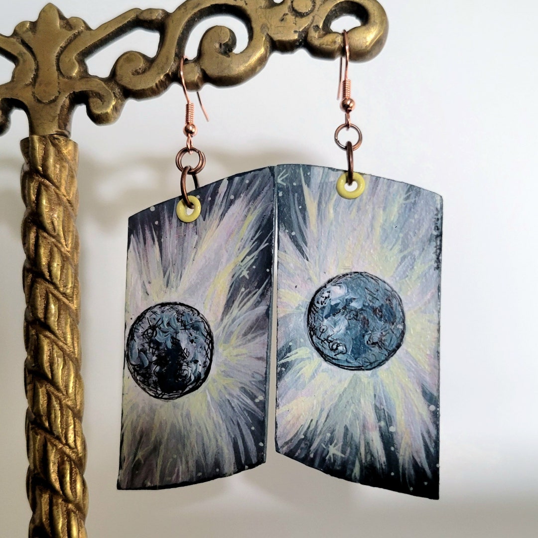 Annular Solar Eclipse Moon - Hand-painted Space Jewelry - Astronomy ...