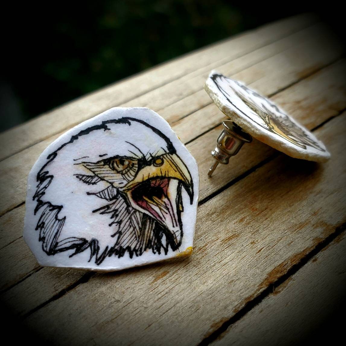 Graphic Bald Eagle Cut Out studs hand-painted bird of prey | Etsy