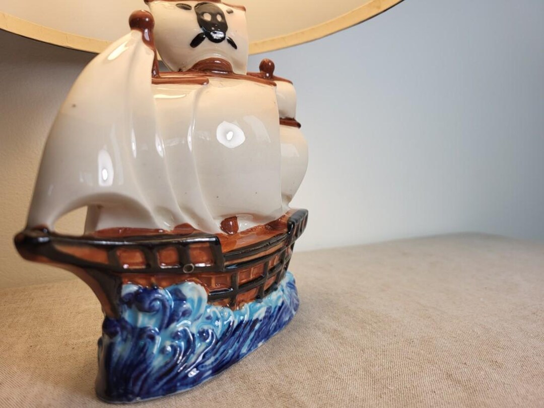 Kitsch Pirate Ship Table Lamp 1950's Era, Kid's Room, Cabin Decor, Base ...