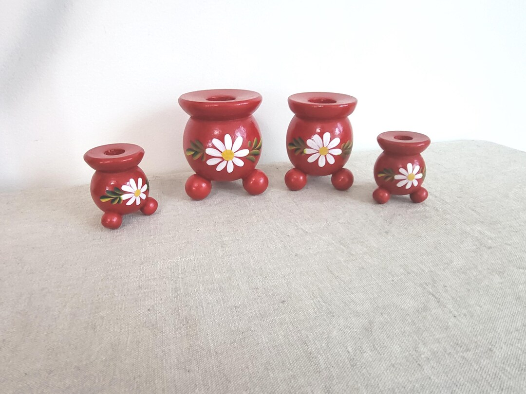 Vintage Swedish Dala Ball Candle Holders With a Painted Daisy Flower ...