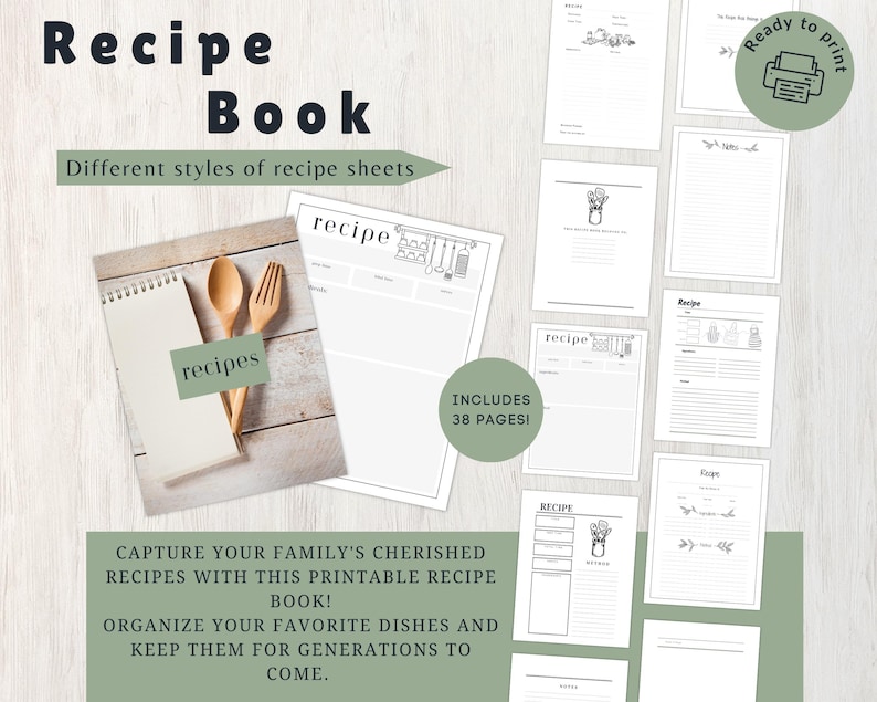 Printable Family Recipe Book: Multiple Template Styles (PDF) - Etsy