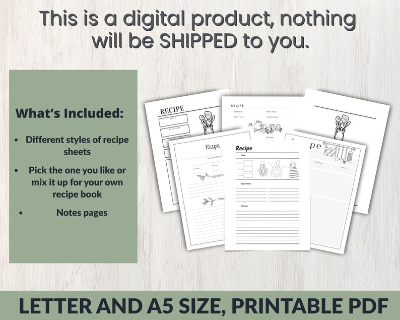 Printable Family Recipe Book: Multiple Template Styles (PDF) - Etsy