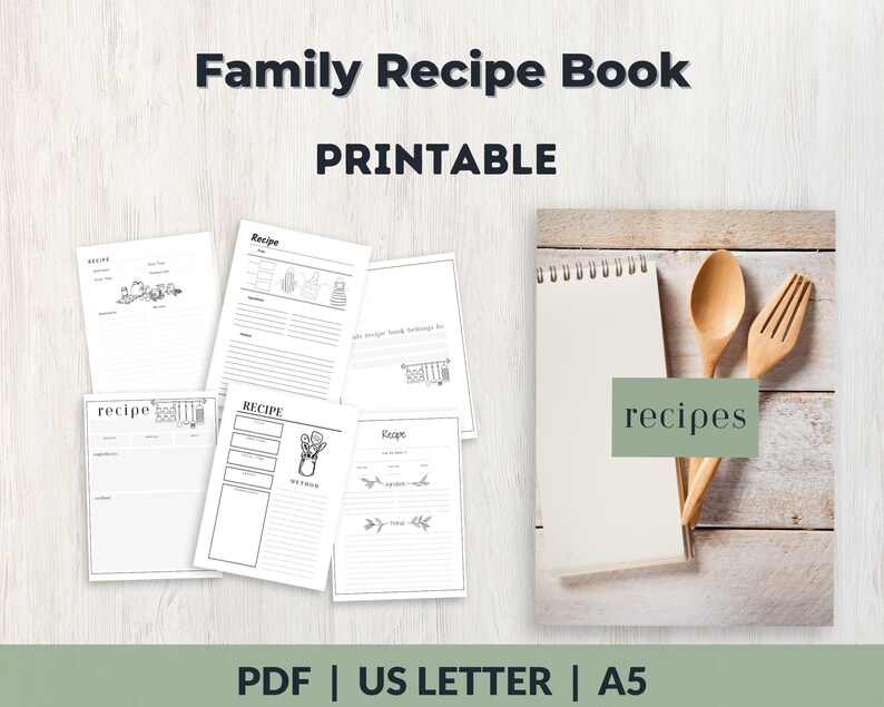 Printable Family Recipe Book: Multiple Template Styles (PDF) - Etsy