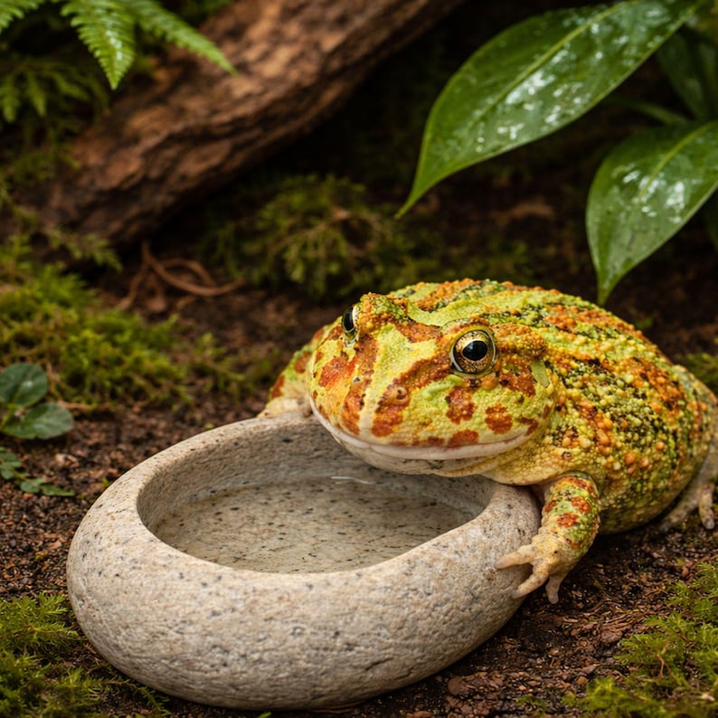 Pacman Frog Natural Pebble Stone Food Water Dish | Heavy Rock Bowl for ...