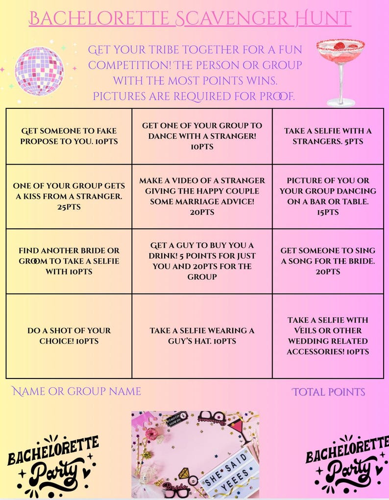 Bachelorette Scavenger Hunt - Etsy