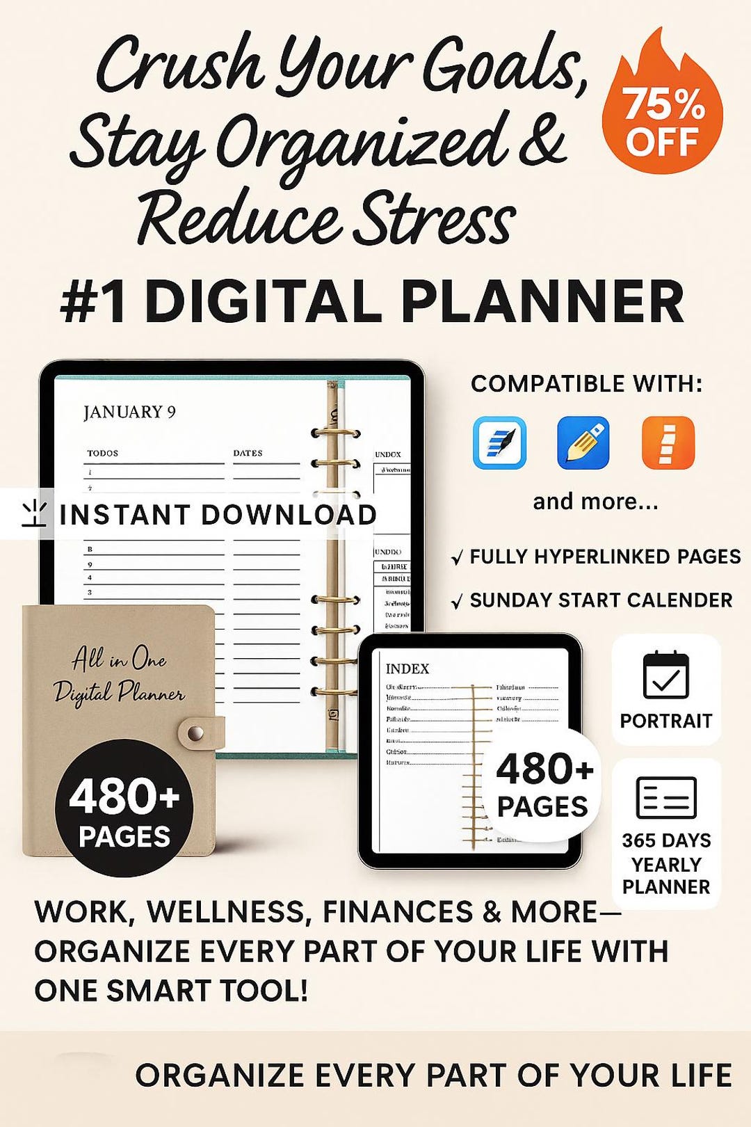 2025 2026 Undated Digital Planner for iPad With Goodnotes and ...