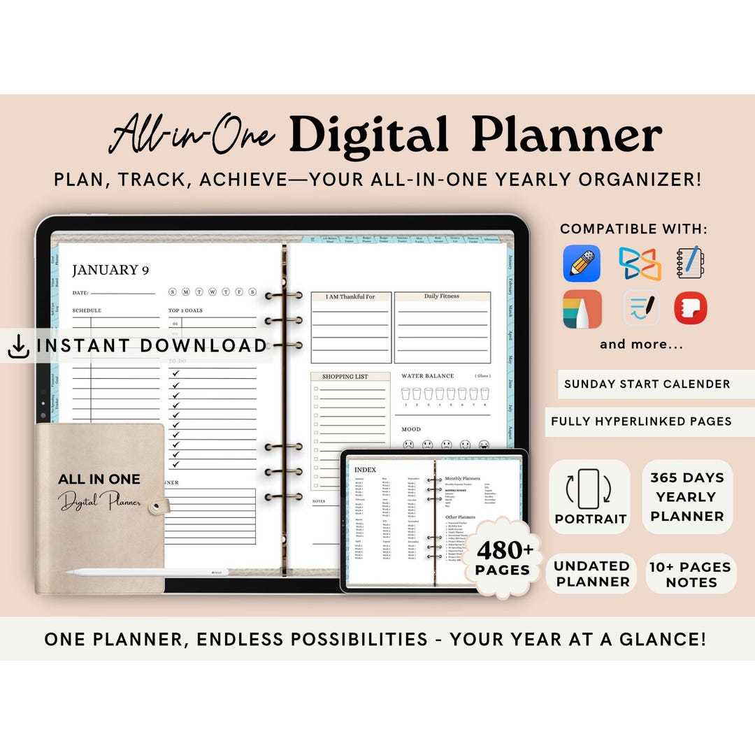 Hyperlinked All-in-one Digital Planner for iPad With Goodnotes and ...
