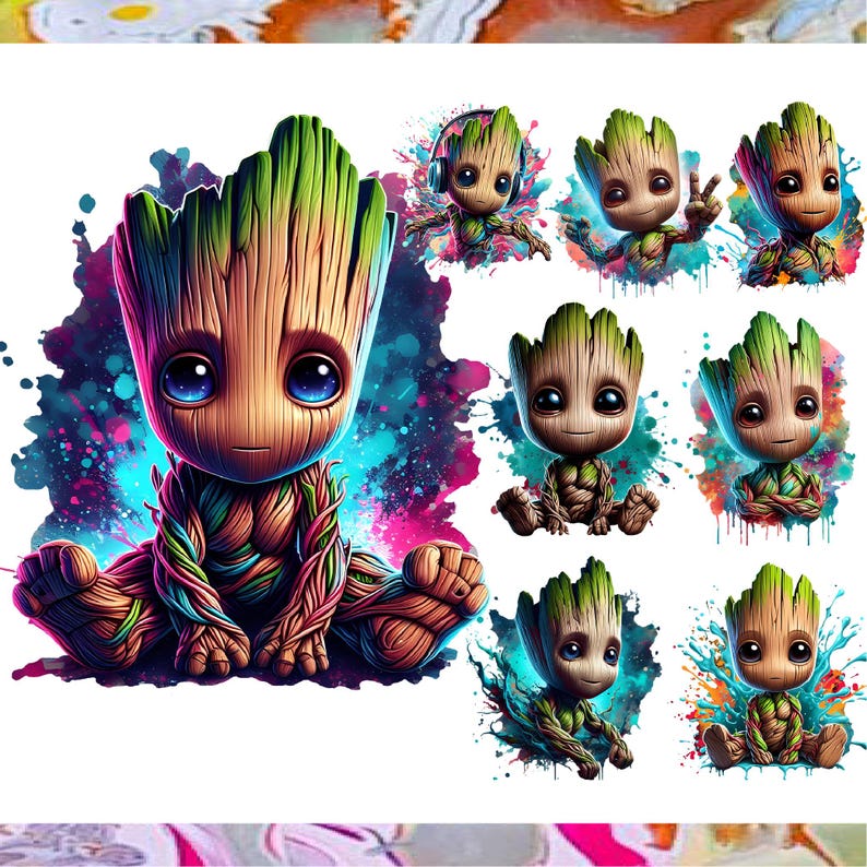 8 PNG Watercolor Splash Baby Groot Png Digital Images for Printing, T ...