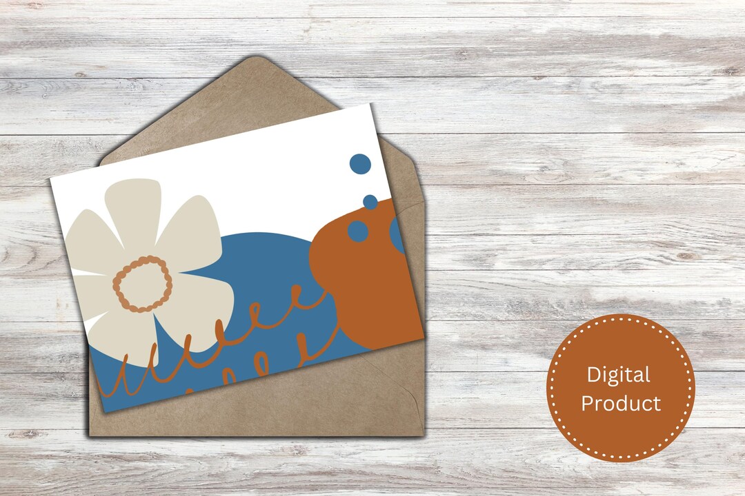 Printable Flower Card, Instant Download, Folded Greeting Card, Size 5 ...