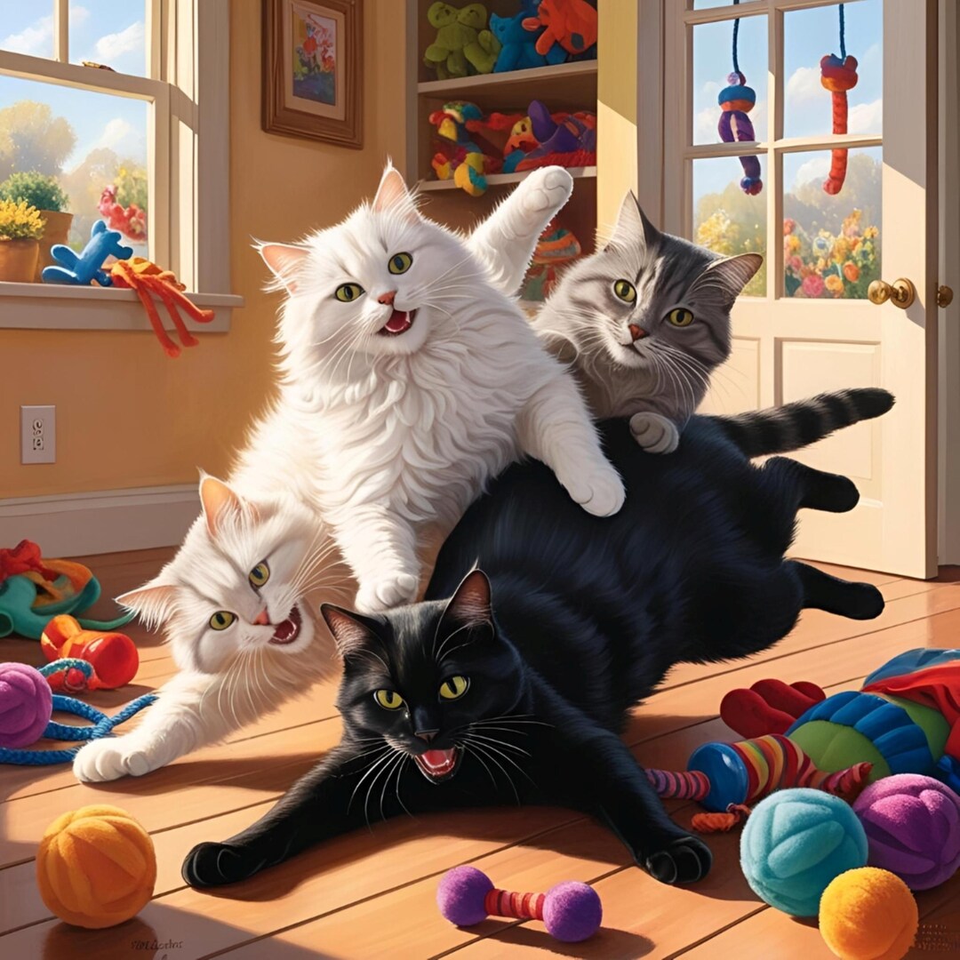 Kittens Cat Digital Art Print Digital Cat Wall Decor Fun Pet Room ...
