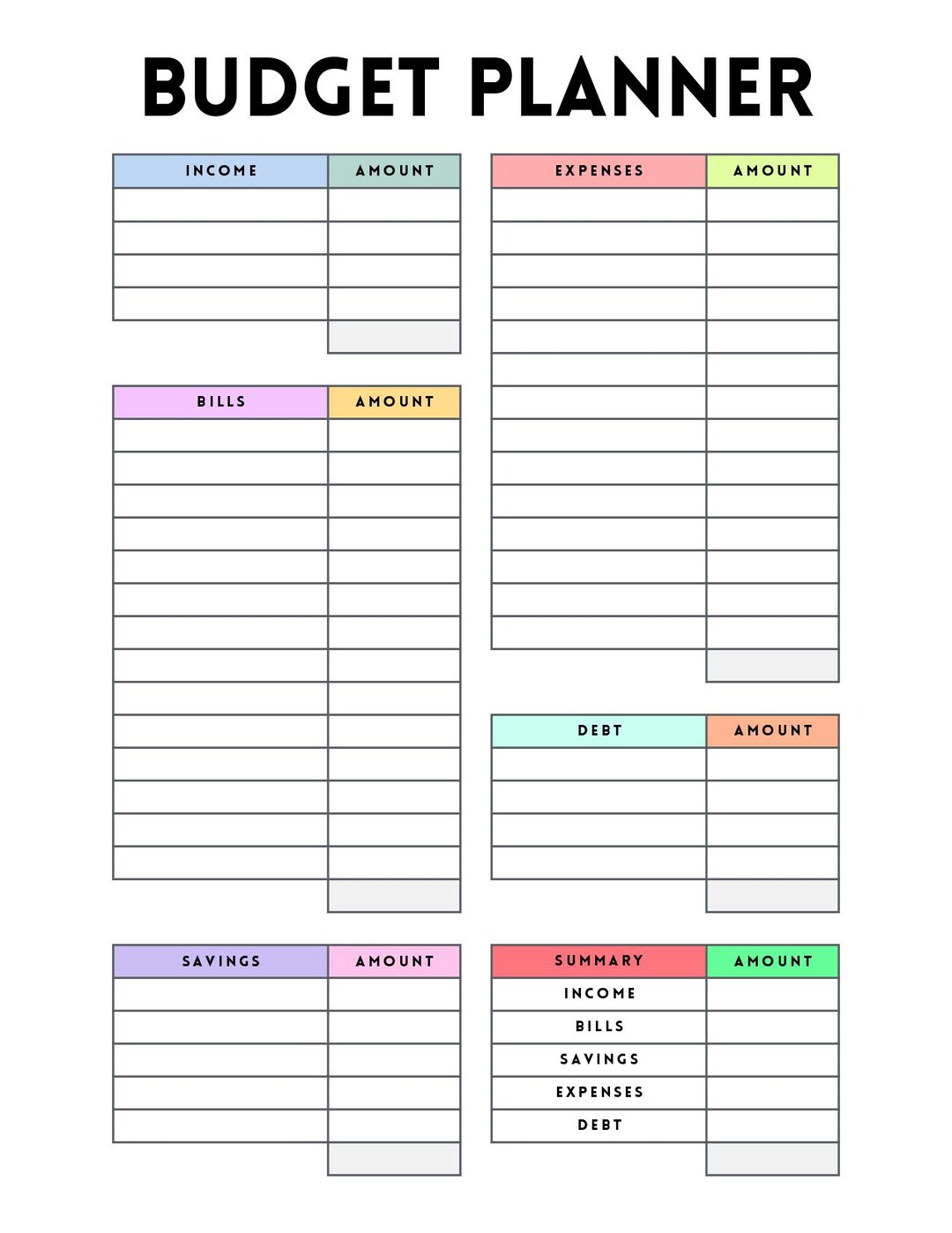 Modern Budget Planner – Printable PDF | Colorful Finance Tracker - Etsy