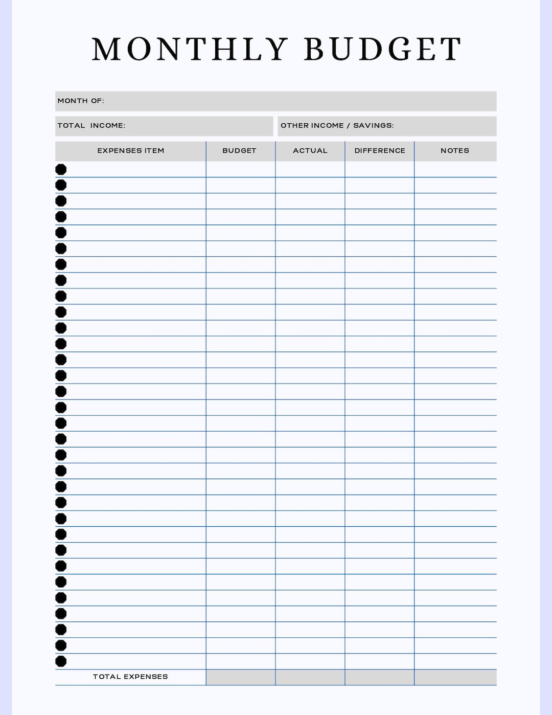 Monthly Budget Tracker – Printable PDF | Simple & Professional Layout ...