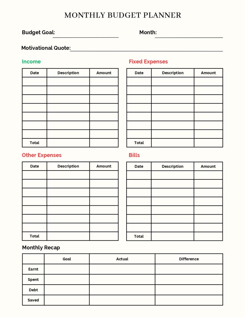 Elegant & Clean Monthly Budget Planner – Printable PDF - Etsy