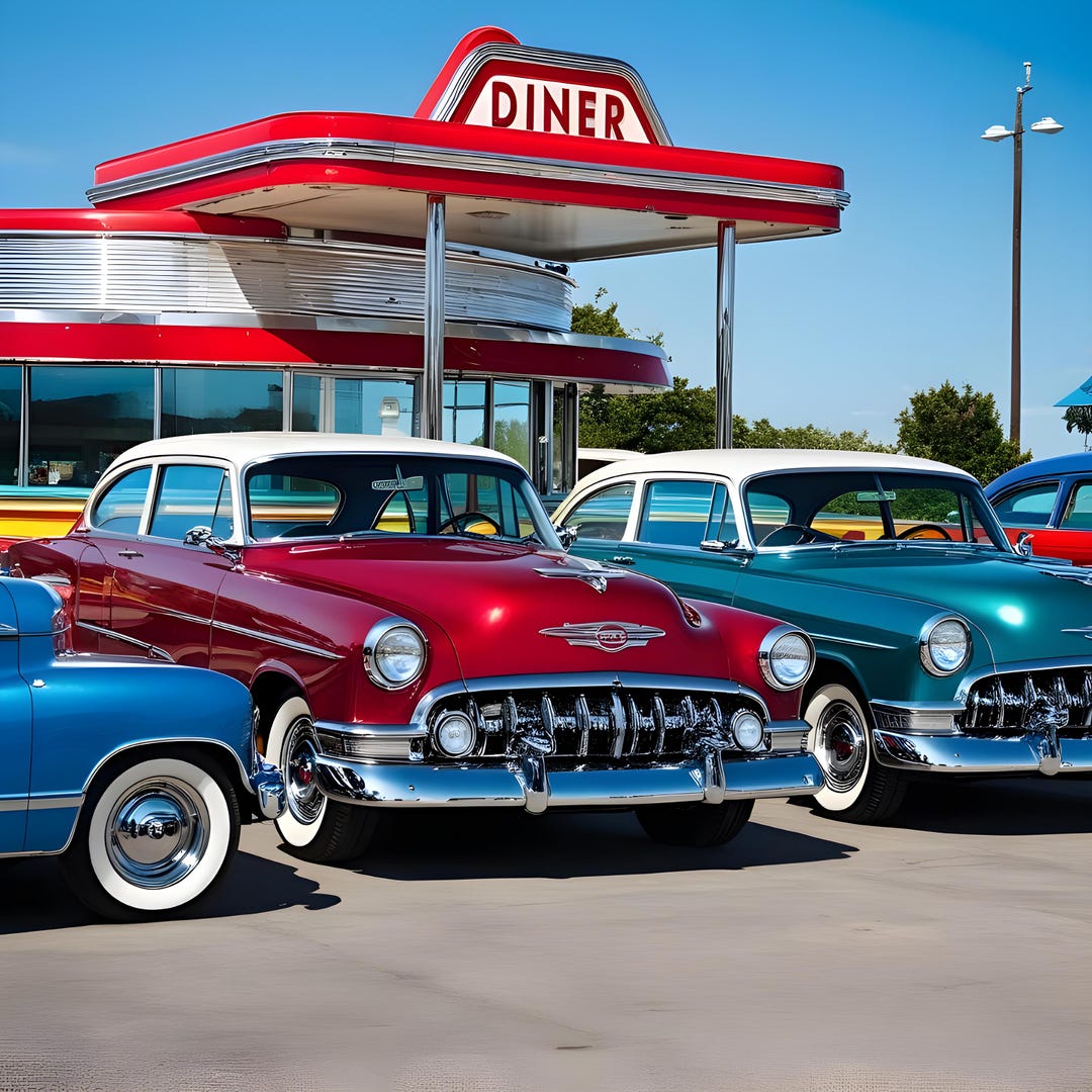 Cars Retro Throwback Digital Wall Art Retro Diner Digital Vintage ...