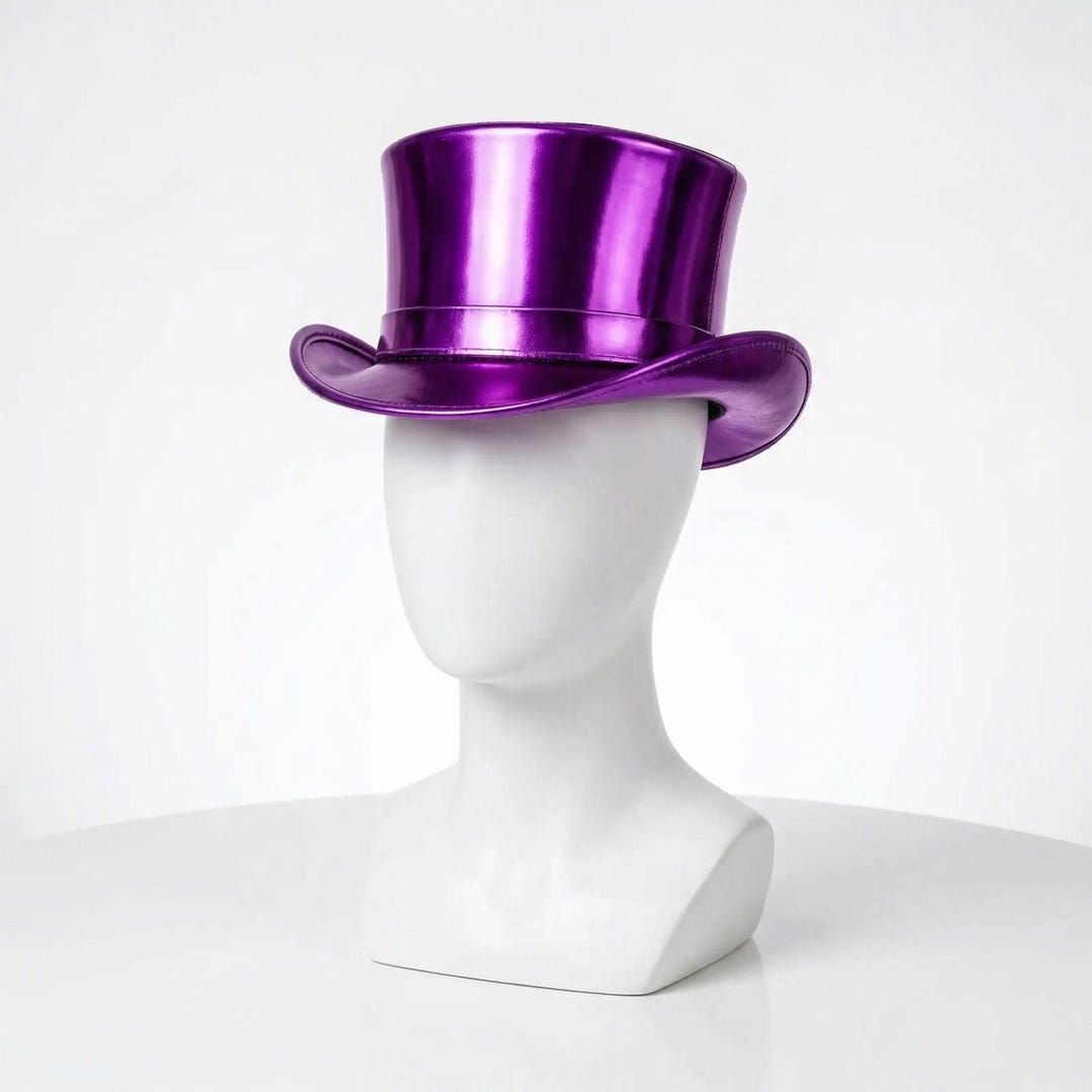 Handmade Purple Shiny Leather Top Hat Plain Band Gothic Top Hat ...