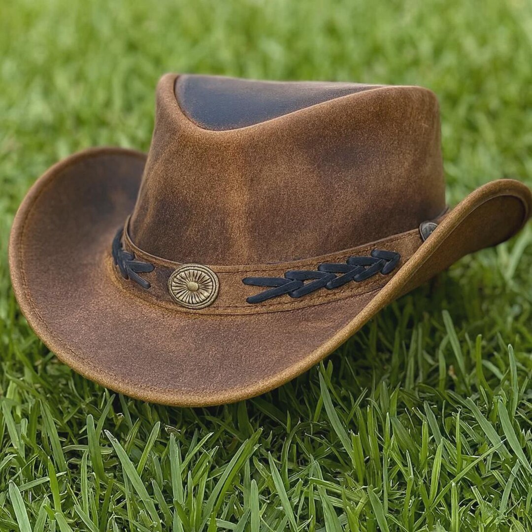 Distressed Brown Cowboy Hat With Woven Band & Concho Steampunk Top Hat ...