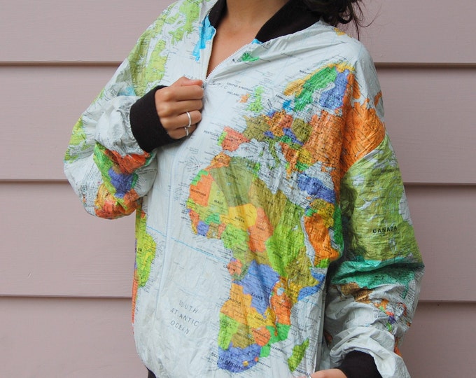 Vintage 80s Neon Wearin the World Earth Map Globe Tyvek Jacket Coat ...