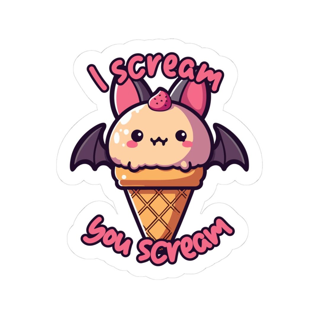 Cute I Scream You Scream Ice Cream Bat Demon Sticker - Kawaii Halloween ...