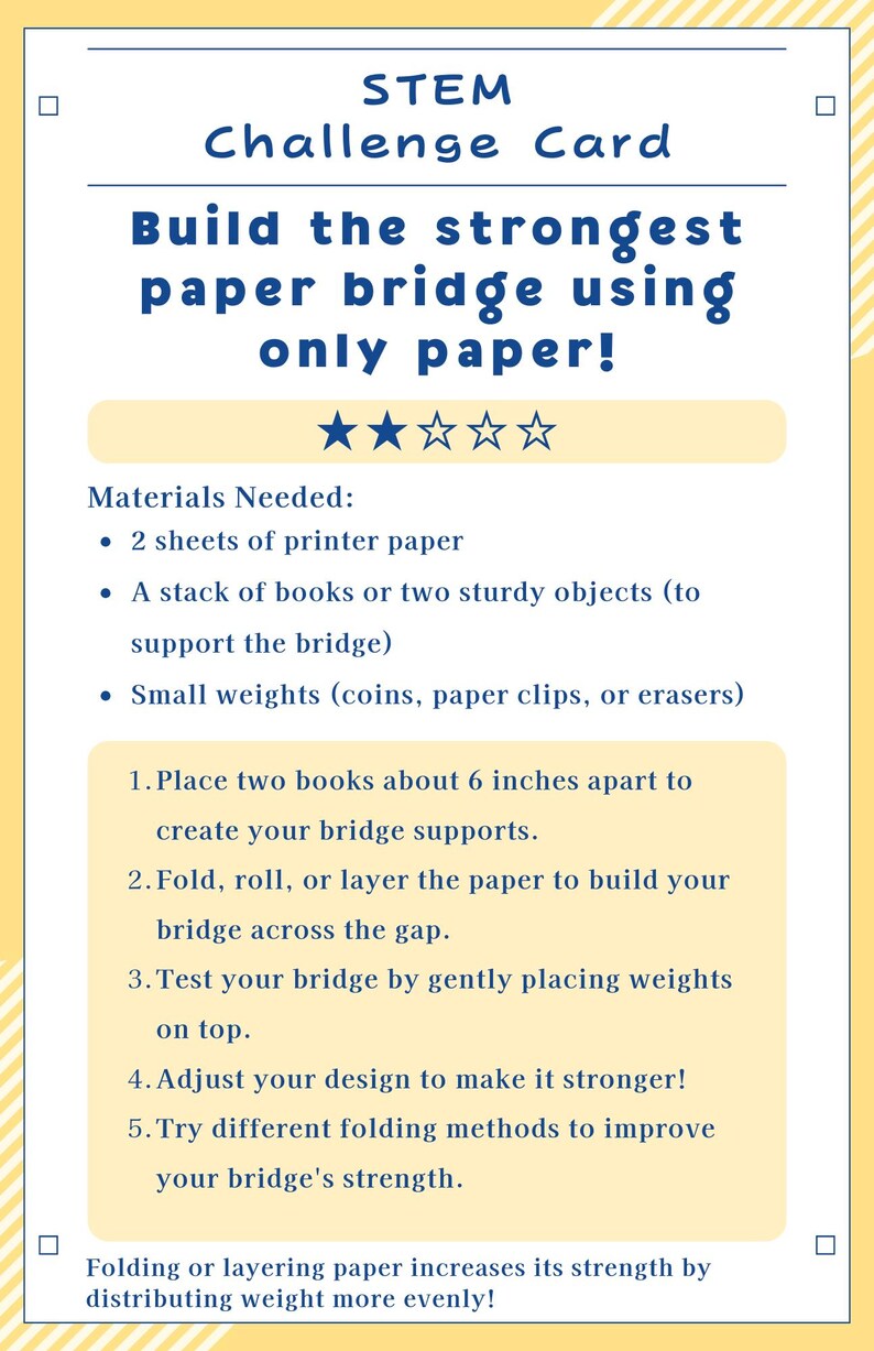 STEM Challenge Cards for Kids | Printable Paper Engineering Activities ...