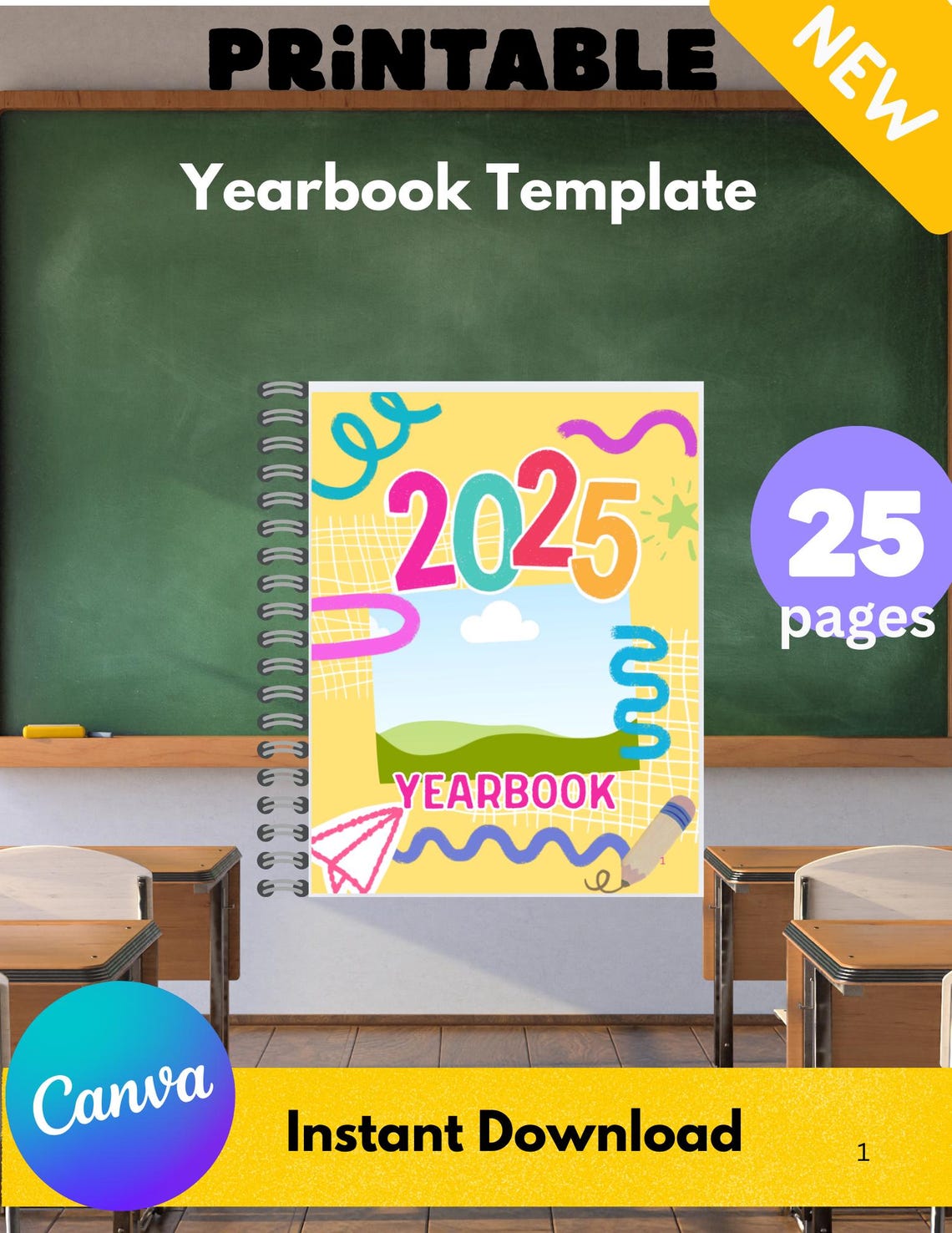 2025 Printable Yearbook Template for Kids | Editable Canva School ...