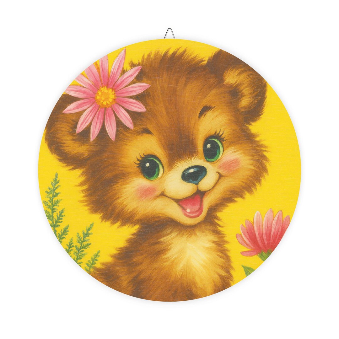 Cute Bear Decor, Whimsical Wood Wall Art, Vintage Style Decor, Kawaii ...