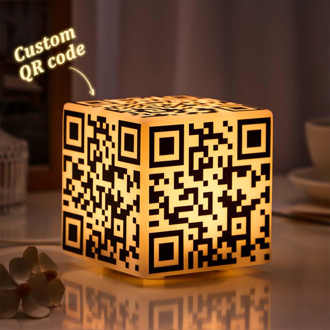 Custom QR Code Cube Night Light With Photo or Text, Personalized LED ...