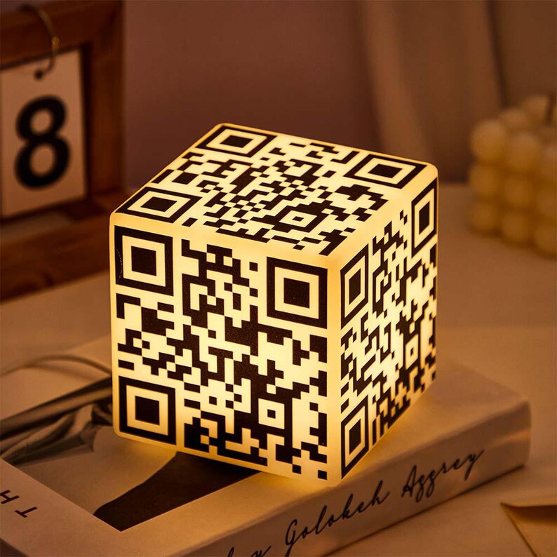 Custom QR Code Cube Night Light With Photo or Text, Personalized LED ...