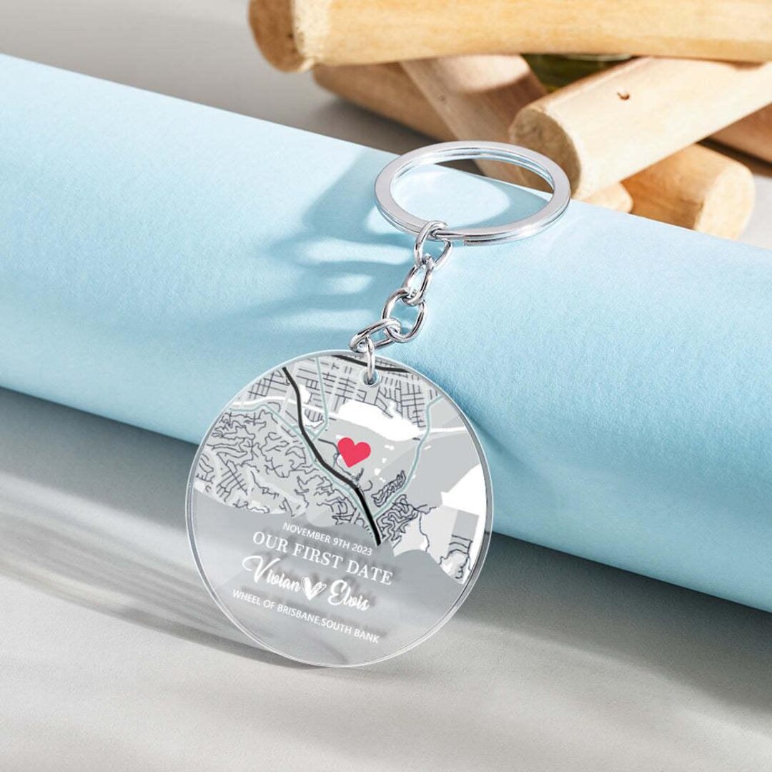 Personalized Acrylic Map Keychain – Custom "our First Date" Keychain ...