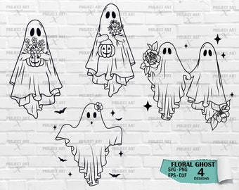 Floral Ghost Svg Cute Halloween Ghost Svg Cute Flower Ghost - Etsy