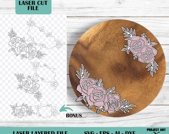 Flower LASER Cut File SVG, Floral LASER File, Laser Svg Files, Layered ...