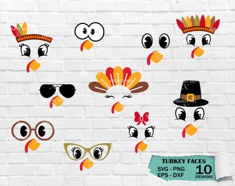 Turkey Face SVG, Turkey Face Bundle SVG, Turkey Face Silhouette, Turkey ...