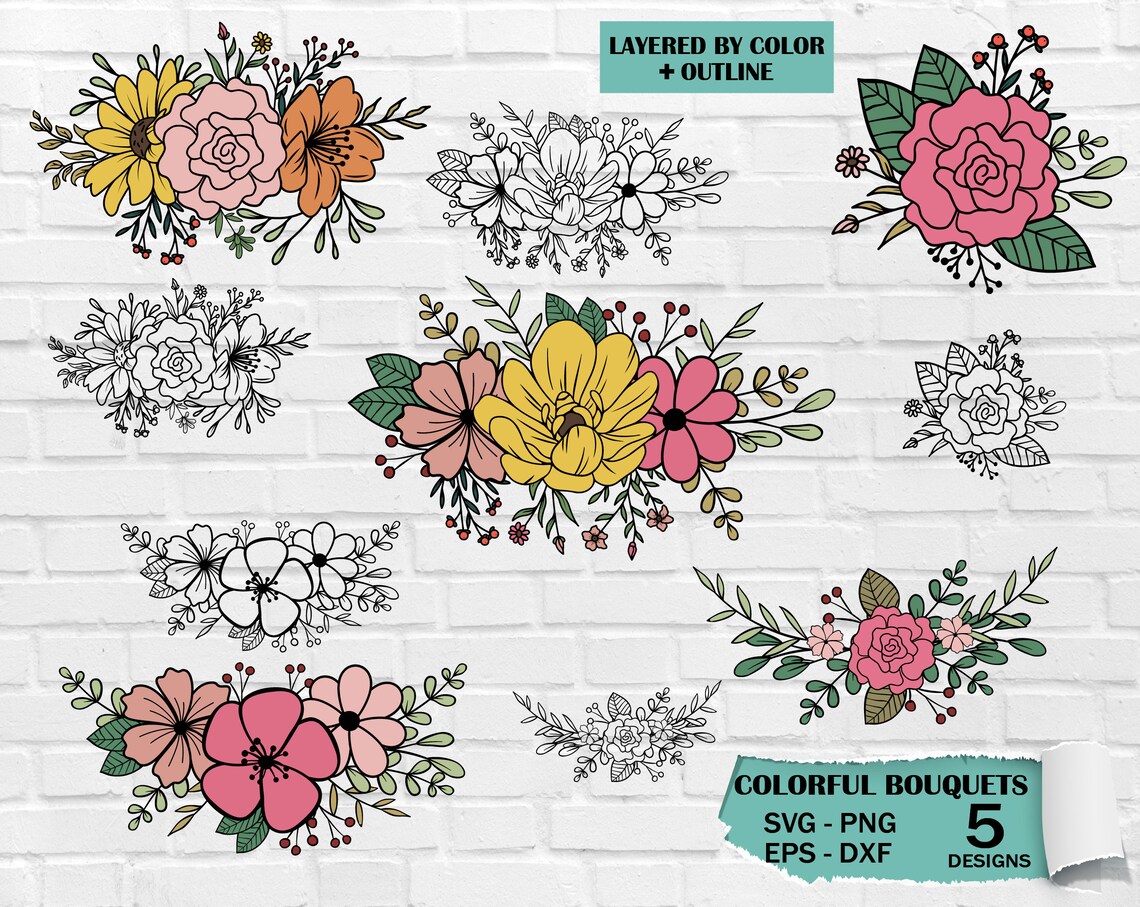 Flower Svg Bundle Floral Arrangement Svg Floral Svg - Etsy