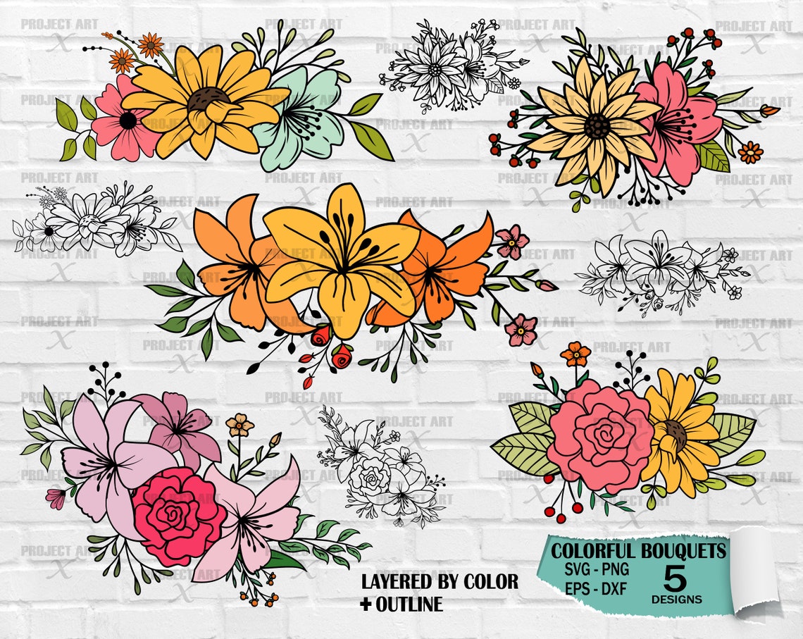 Flower Svg Bundle Floral Arrangement Svg Floral Svg Etsy Uk