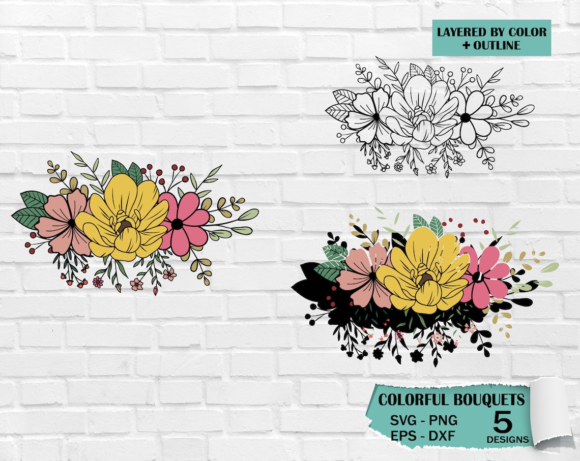 Flower Svg Bundle Floral Arrangement Svg Floral Svg - Etsy