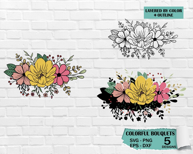 Flower Svg Bundle Floral Arrangement Svg Floral Svg - Etsy