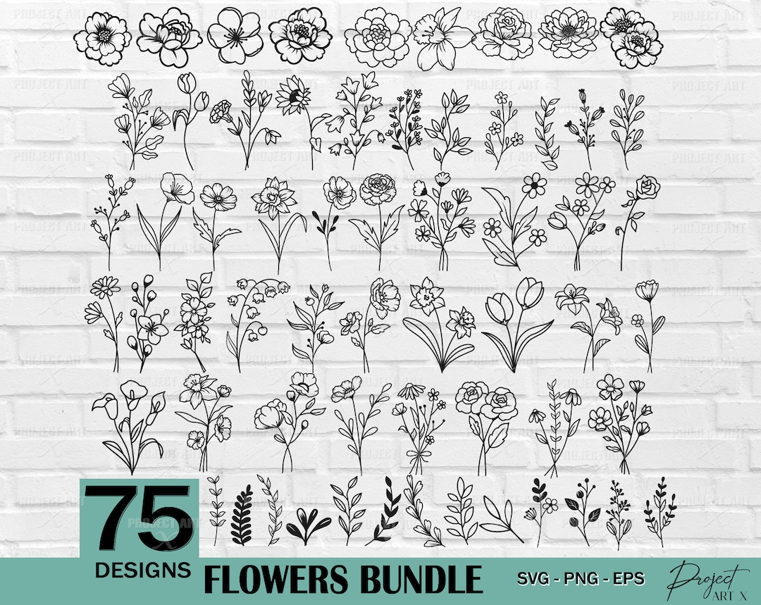 75 Flowers Svg Bundle, Flower Svg, Wildflower Svg, Floral Svg, Bouquet ...