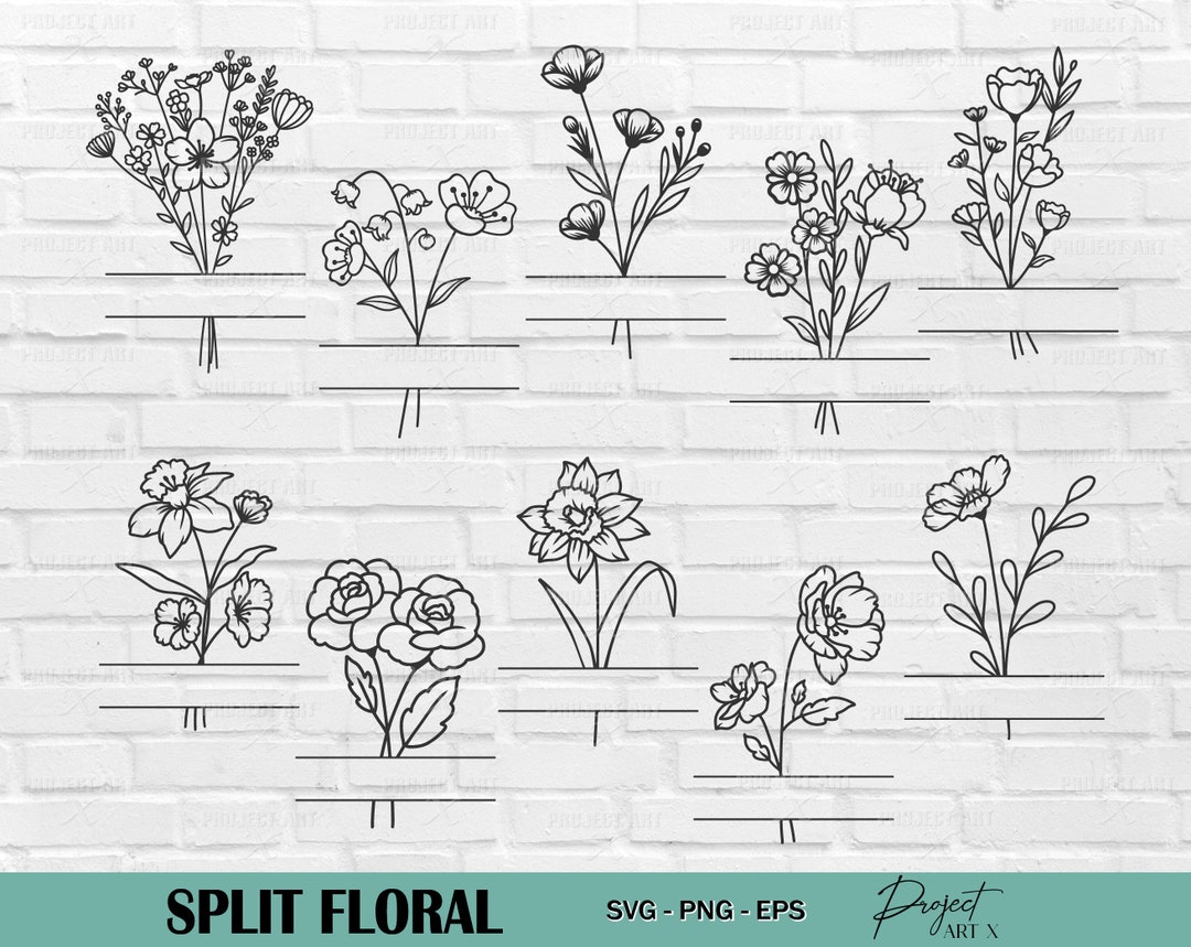 Split Floral Frame Svg, Wildflowers Svg, Split Monogram Svg, Floral ...
