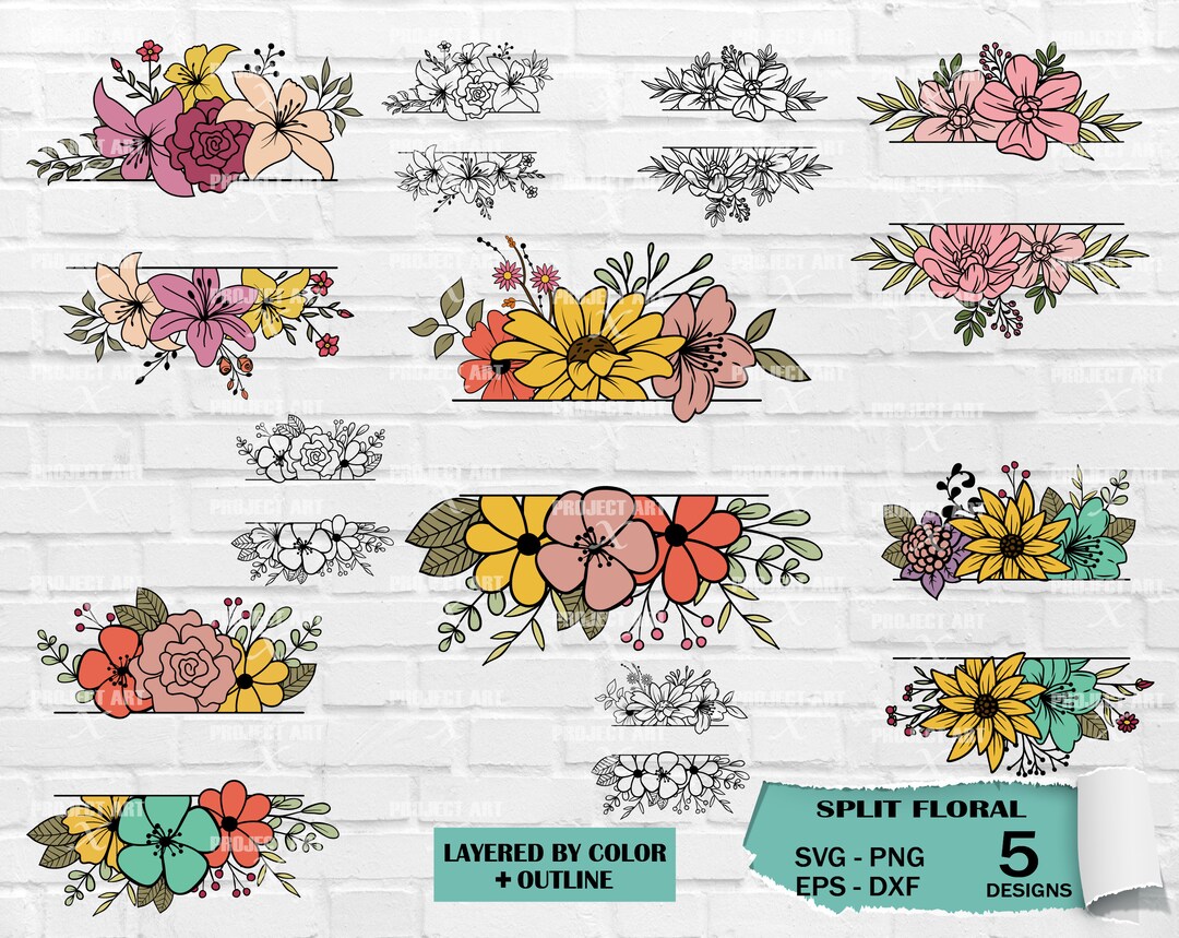 Floral Split SVG, Floral Frame Svg, Flower Border Svg, Split Monogram ...