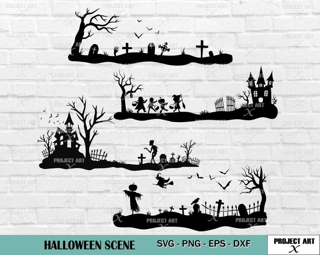 Halloween Scene Svg Halloween Decoration Scary Graveyard Svg Haunted House Svg Halloween