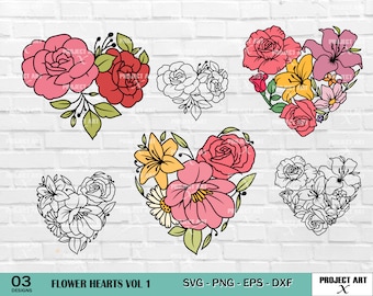Flower Heart SVG, Floral Heart SVG, Flower Svg, Floral Svg, Heart Svg ...