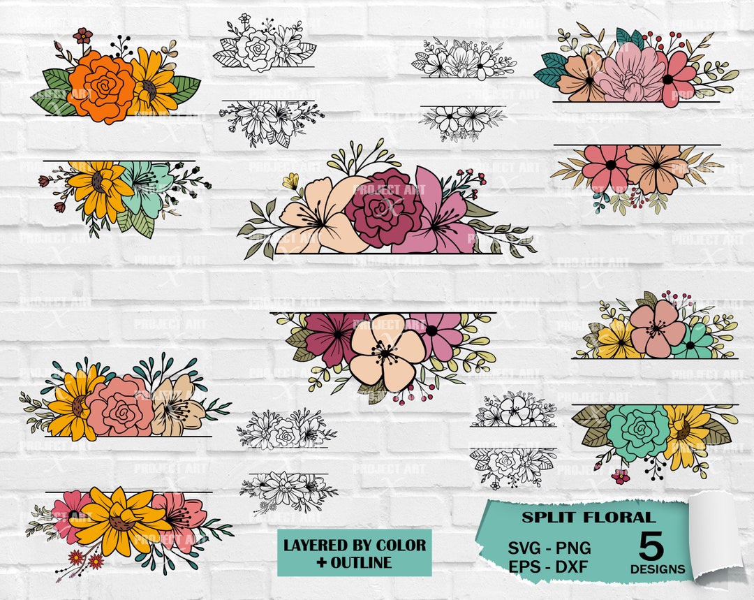 Floral Split SVG, Floral Frame Svg, Flower Border Svg, Split Monogram ...