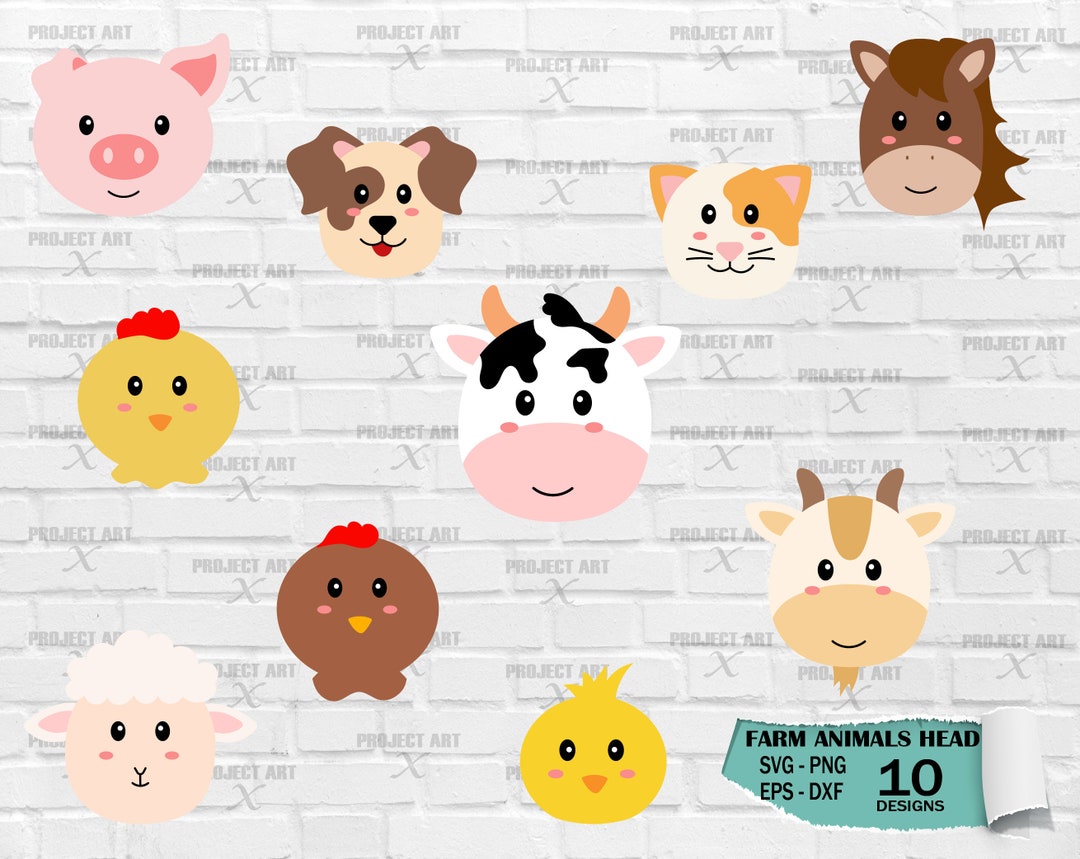Farm Animal Faces Clipart Set - Animal Faces, Farmyard, Farm, Cow ...