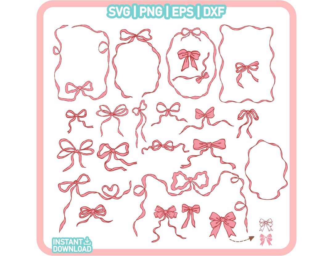 Bordes de moño, paquete SVG de moño de cinta, svg de cinta, clip art de ...