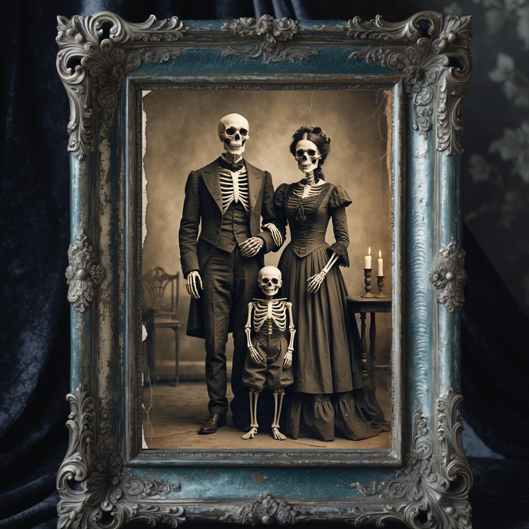 Victorian Skeleton Family Portrait: Gothic Halloween Art Print (digital ...