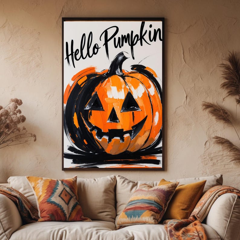 Hello Pumpkin Halloween Wall Art: Spooky Autumn Decor (digital Download ...