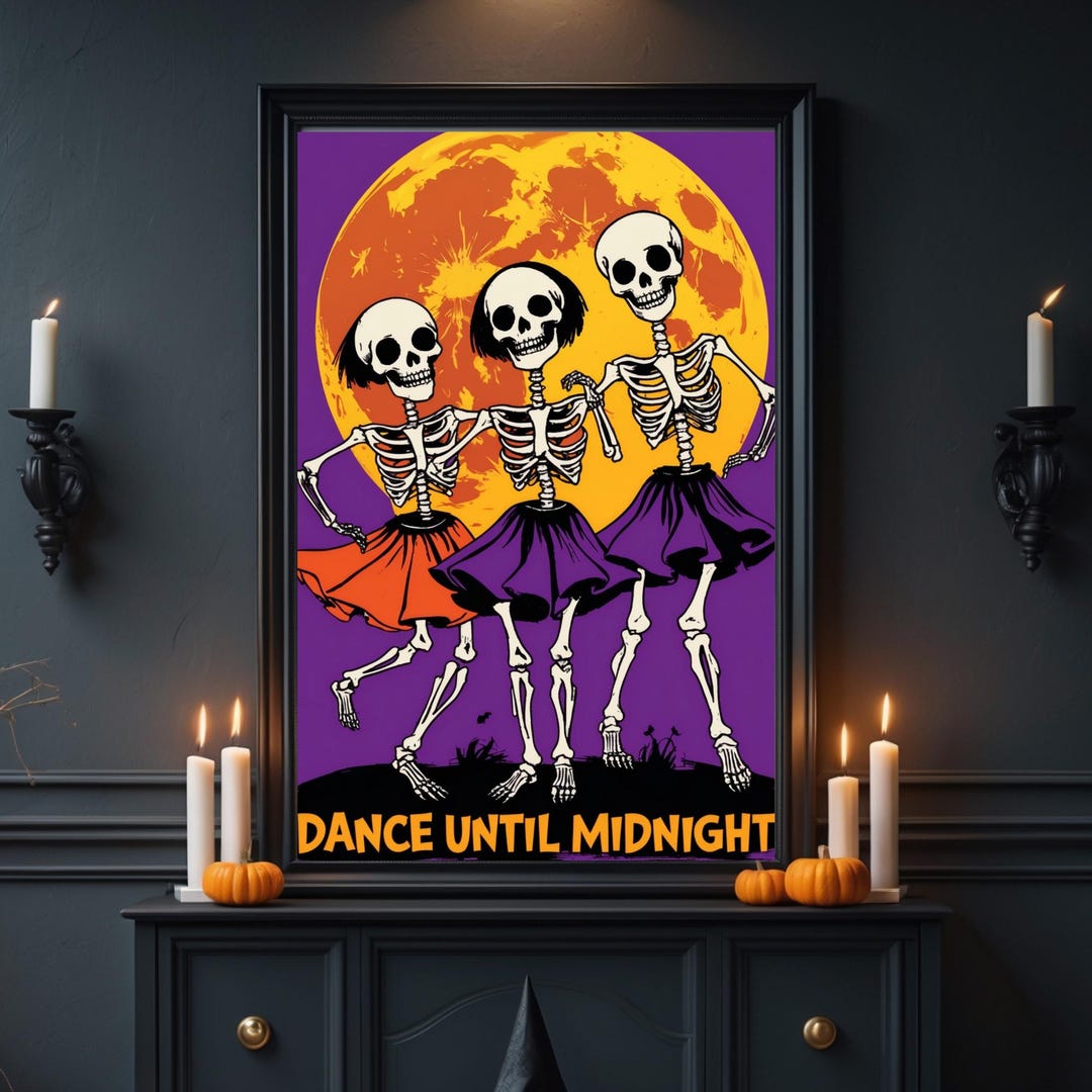 Dancing Skeletons Halloween Art Print: Spooky Wall Decor (JPEG+PDF) - Etsy