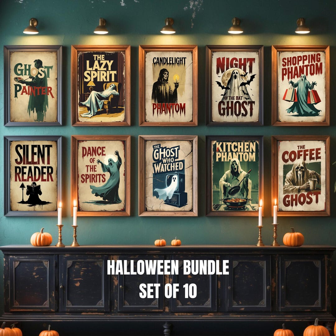 Retro Horror Ghost Poster Bundle: Vintage Halloween Prints (5x7 Ratio ...