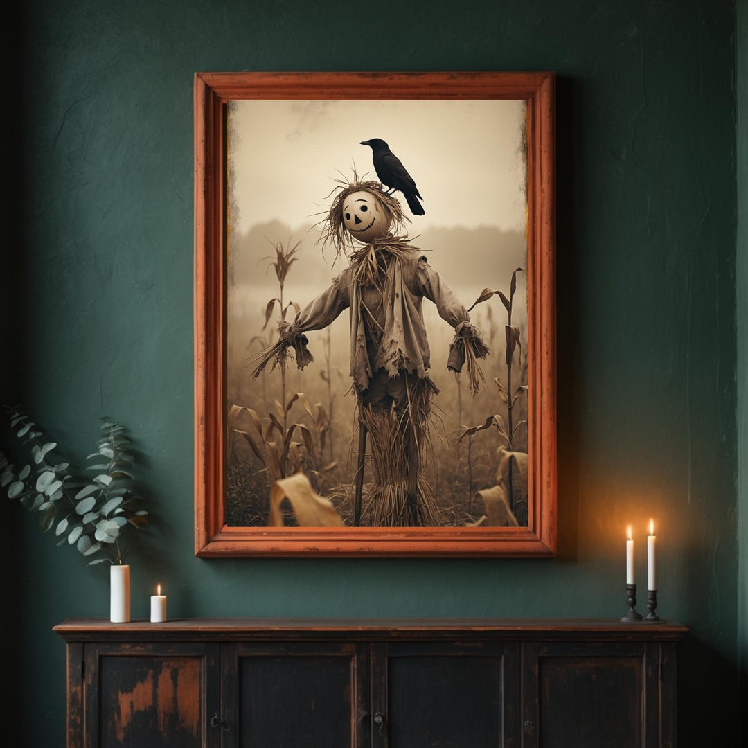 Vintage Halloween Scarecrow Print: Sepia Farm Gothic Wall Art (JPG+PDF ...
