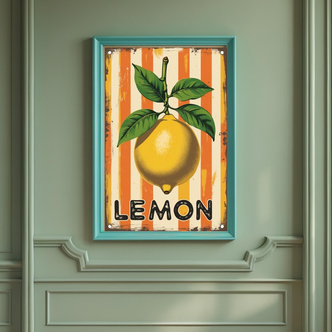 Retro Lemon Art Print: Vintage Citrus Kitchen Wall Decor (digital ...